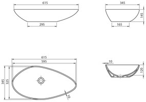 Sapho Ovali keramické umyvadlo na desku 61 x 34 cm bez otvoru pro baterii bílá TU0721