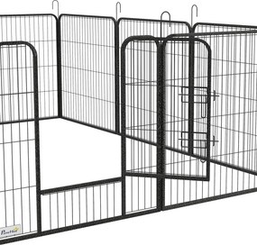 PawHut výběh pro štěňata 80 cm vysoký, 12-TLG výběh pro štěňata se 2 dvířky, DIY výběh pro střední psy, králíky, morčata, ocel, šedý