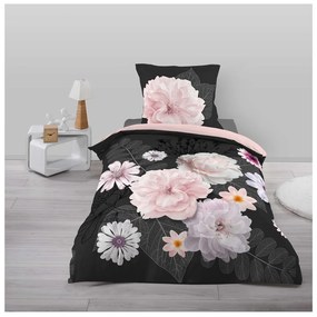 Černo-růžové bavlněné povlečení na jednolůžko 140x200 cm Floral – douceur d'intérieur