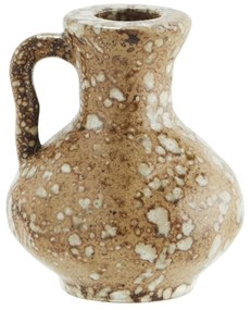 MADAM STOLTZ Kameninový svícen Mustard/OffWhite 8,5 cm, hnědá barva, keramika