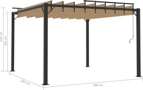 vidaXL Altán s lamelovou střechou 3 x 3 m tkanina a hliník [313925] Barva: taupe