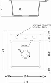 Mexen Vito, 1-komorový granitový dřez 490x520x210 mm a dřezová baterie Elia, béžová, 6503-69-670101-69