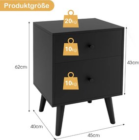 Costway Noční stolek se 2 zásuvkami s nohami z masivního dřeva dub, přírodní