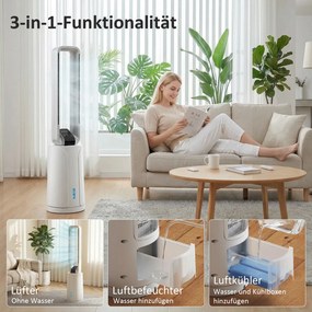 HOMCOM 3v1 přenosný výparný chladič vzduchu — zvlhčovač a ventilátor, 2 chladící vložky, nádrž 1,7 l, 15hod. časovač, 70° oscilace, dálkové ovládání,…