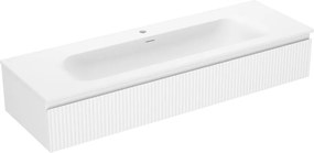 Mexen Rivel, koupelnová skříňka 140 cm s umyvadlem Vela, 1 zásuvka, drážkovaná, bílá matná, 91A20-14023-1-BF01-W23M01