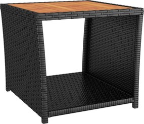 Čajový stolek s dřevěnou deskou černý polyratan masivní akácie 319558