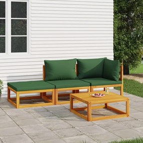 vidaXL 4dílná zahradní sedací souprava podušky masivní dřevo [3155304] Barva polštáře: Zelená