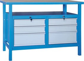 Dílenský pracovní stůl GD, smrk + oboustranně dýhovaná smrková překližka, 6 zásuvek, 1190 x 600 x 850 mm, šedá