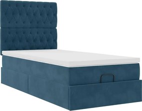 Osmanský rám postele s matracemi tmavě modrá 80x200cm samet 3314358