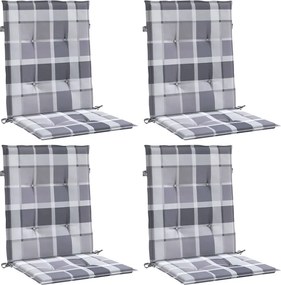 Podušky na židli nízké opěradlo 4 ks šedé kárované 100x50x3 cm 314156