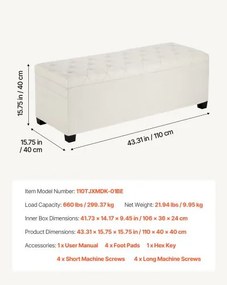 Úložný taburet VEVOR, 1060 × 360 × 240 mm – 1100 × 400 × 400 mm