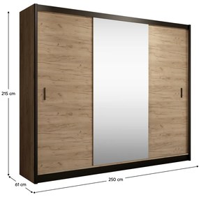 Skříň s posuvnými dveřmi, černá/dub craft, 250x215 cm, CRAFT