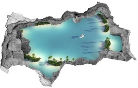 Wallmuralia Díra 3D ve zdi nálepka Ostrovy tvar srdce 95x73 cm