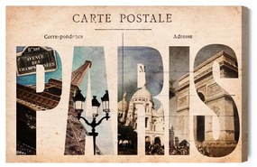 Obraz Paříž Vintage Pohlednice Nedostatek Nedostatek Přírodní plátno 30x20