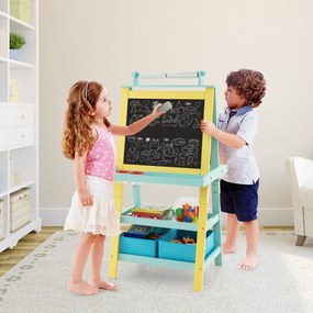 Costway 3 v 1 dětský stojan oboustranná tabule a papír – modrá a žlutá