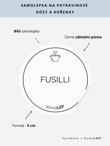 FUSILLI  – bílá samolepka na dózu, základní písmo, 5 cm | DomaLEP
