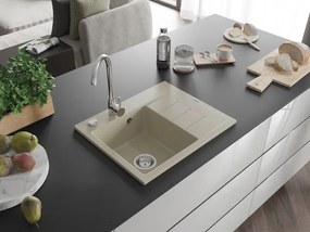 Mexen Ben, 1-komorový granitový dřez 600x500x190 mm, levý+ chromový sifon, béžová, 6522605000-69