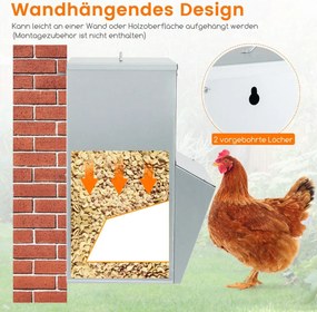 Costway Pozinkované krmítko pro kuřata s kapacitou 22 kg Nástěnné automatické