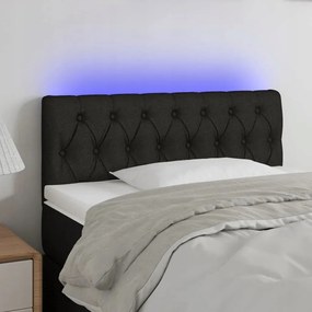 Fionshop 264221200 Čelo postele s Led černé 90 x 7 x 78/88 cm textil