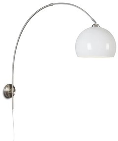 Retro nástěnná oblouková lampa z oceli s nastavitelným bílým stínidlem