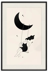 Plakát Zábava - dívka houpající se na měsíci obklopená hvězdami
