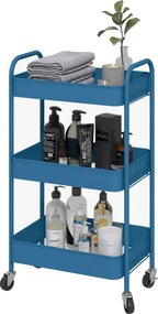 HOMCOM Úložný Vozík s Kolíky 3 Košíky a Ocelový Rám pro Obývací Pokoj, Ložnici, Kancelář a Kuchyň 45x30.6x79 cm Tmavě Modrý | Aosom