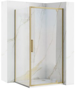 Rea Rapid Swing, rohový sprchový kout 90(dveře) x 100(stěna) x 195 cm, 6mm čiré sklo, zlatý matný profil, KPL-02502
