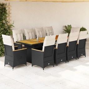 11dílný zahradní bistro set s poduškami černý polyratan 3277268