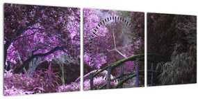 Obraz - fialové stromy (s hodinami) (90x30 cm)