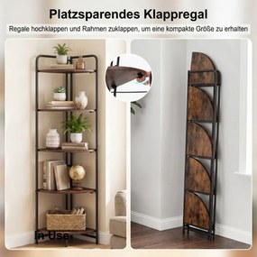 Costway 5Patrový rohový regál s kovovým rámem, výklopná knihovna, průmyslová