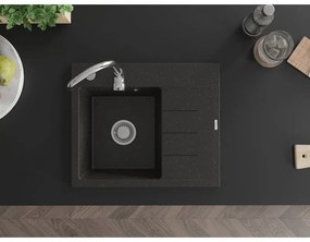 Mexen Ben, 1-komorový granitový dřez 600x500x190 mm, levý+ chromový sifon, černá-zlatá metalíza, 6522605000-75