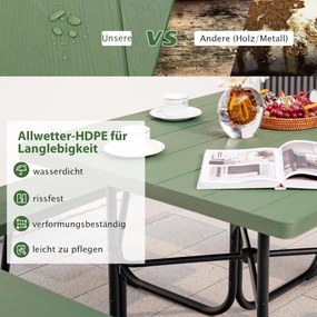 Costway Kulatý piknikový stůl s 4 lavicemi a otvorem na deštník pro 8 osob