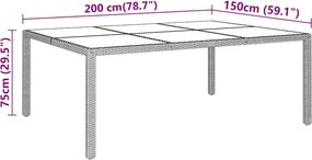 Zahradní stůl 200 x 150 x 75 cm tvrzené sklo a polyratan šedý 310587