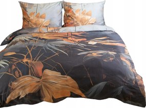 Povlečení saténové 140x200 Listy šedá rudá Satynlove Premium