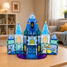 LEAN Toys Magnetické stavební kostky – Zámek ledové princezny, modré, 47 dílů