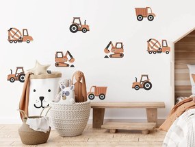 Nástěnné samolepky STAVEBNÍ AUTA hnědé