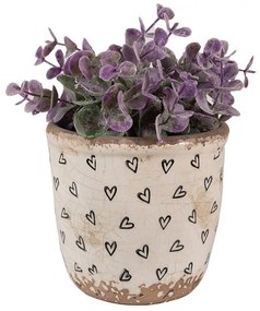 Béžový keramický obal na květináč se srdíčky Hearti XS - Ø 11*11 cm