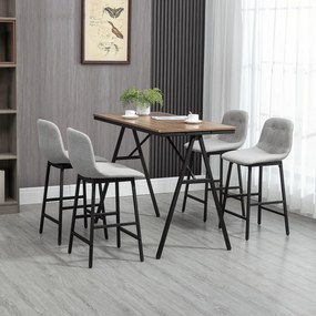 HOMCOM Barový set 5 ks s barovými židlemi, jídelní set do kuchyně, bistro stůl se 4 židlemi, kov, světle hnědá, 120x60x91 cm | Aosom.de