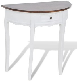 vidaXL Bílý půlkruhový konzolový stolek se zásuvkou a hnědou deskou