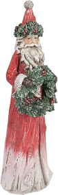 Červeno-zelená vánoční dekorace Santa s věnečkem - 7*6*24 cm