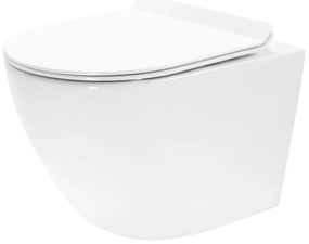 Rea Carter Rimless, závěsné WC mísa 490x370x325 mm + toaletní WC sedátko, bílá lesklá, REA-C1400