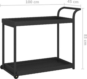 Barový vozík černý 100 x 45 x 83 cm polyratan 316666
