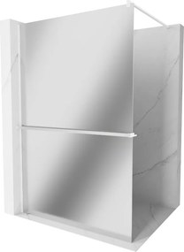 Mexen Kioto+, sprchová zástěna Walk-In s poličkou a věšákem 140 x 200 cm, 8mm sklo vzor zrcadlo, bílý profil, 800-140-121-20-50