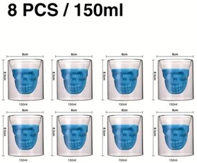Panákové sklenice ve tvaru lebky Set: 8 ks 150 ml