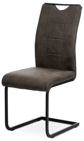 Jídelní židle, šedá látka v dekoru vintage kůže, bílé prošití, kov - černý lak - DCL-412 GREY3