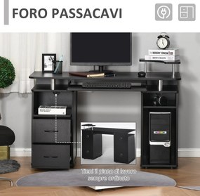 HOMCOM Moderní Počítačový Stůl, Kancelářský Stůl ze Dřeva s Šuplíky, Vysunovací Policí a Zásuvkou na Klávesnici, 120x55x85cm, Černý