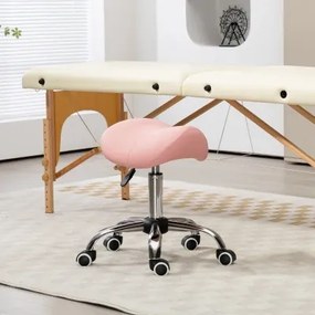 HOMCOM Výškově nastavitelná stolička 49-61 cm pracovní stolička 360° otočná stolička kancelářská stolička pro kancelář, salon, masáž, spa Růžová