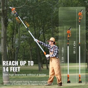 2-v-1 akumulátorová tyčová pila a mini řetězová pila, 20 V