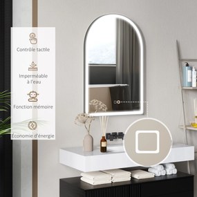 HOMCOM LED koupelnové zrcadlo 90 x 60 cm, nástěnné, 3 barvy, obloukový tvar, hliníkový rám, proti zamlžení a dotykový spínač