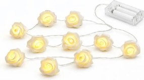 LED světýlka na baterie, růžičky, 1,8 m, teple bílá, 10 diod, čirý kabel, IP20 interiér, 2× AA